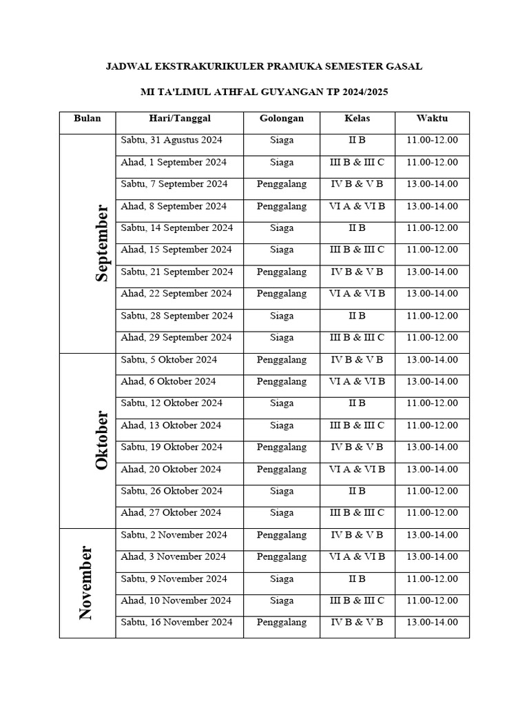 Jadwal Ekstra Pramuka | PDF | Ilmu Sosial