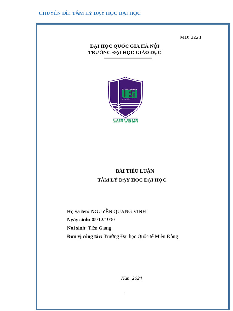 Xuyen - Tam Ly Day DH | PDF