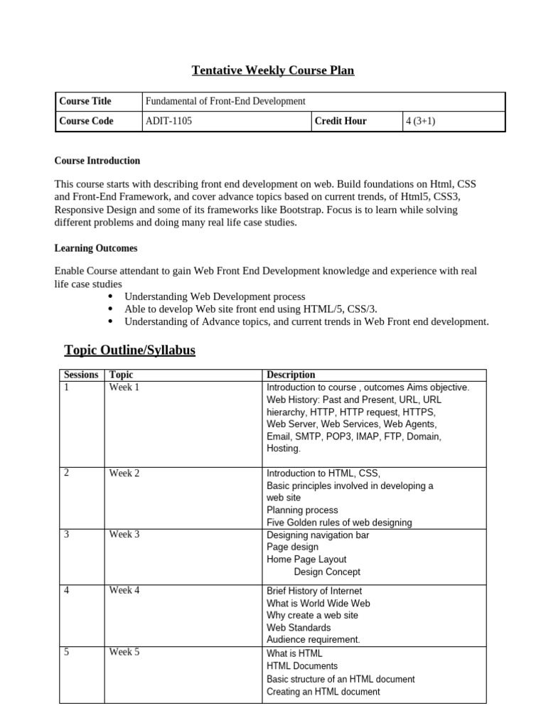 ADIT-1105 -Front End Development Course outline | PDF | World Wide Web ...