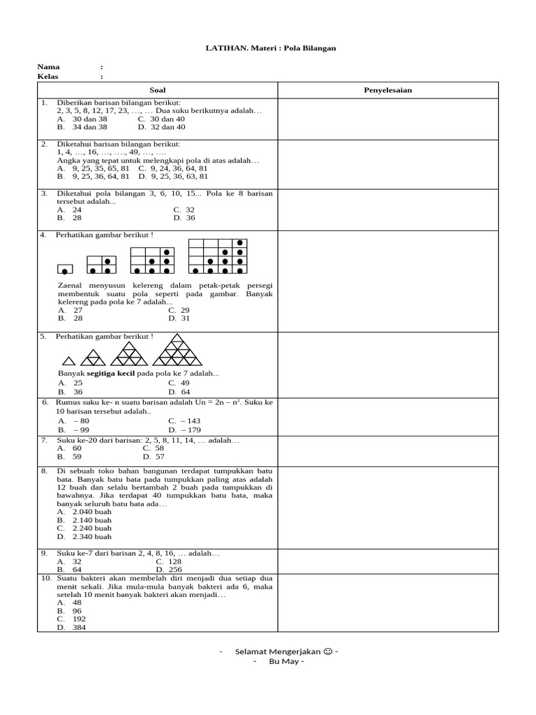 Latihan Pola Bilangan Siswa | PDF