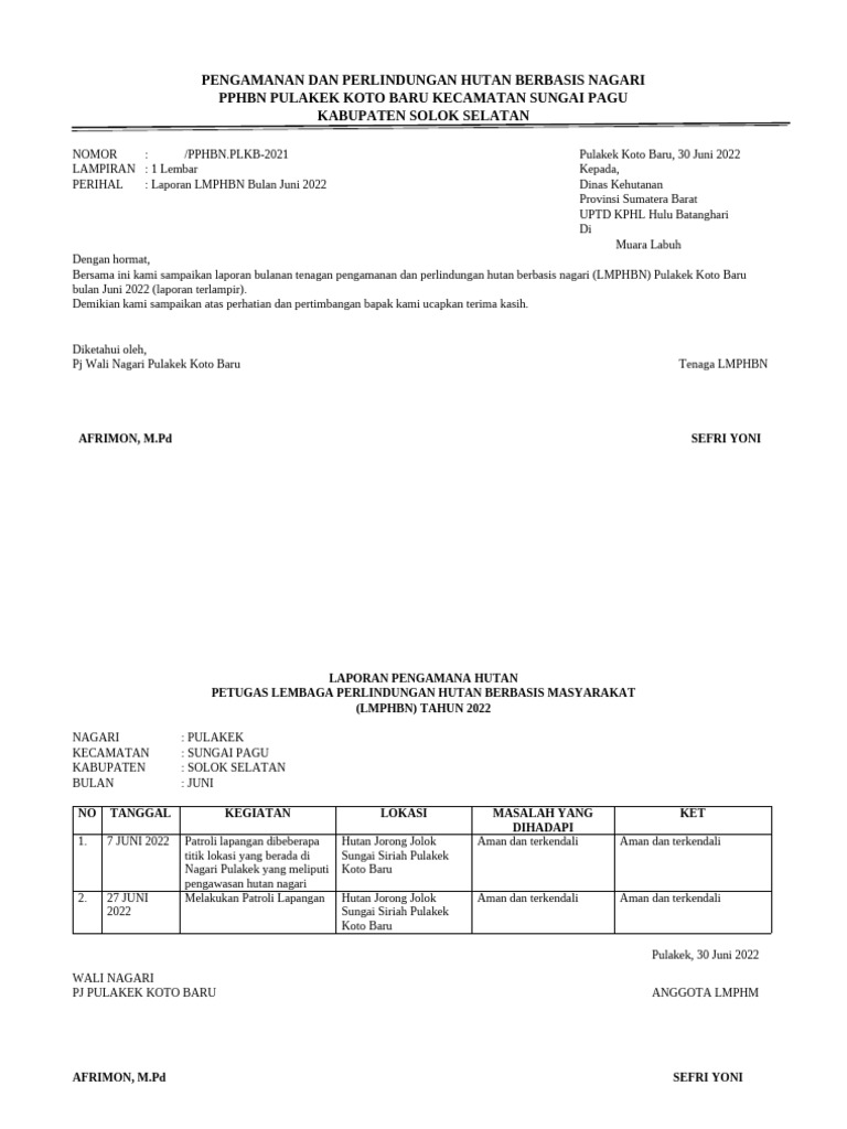 Pengamanan Dan Perlindungan Hutan Berbasis Nagari Sampai Agustus | PDF