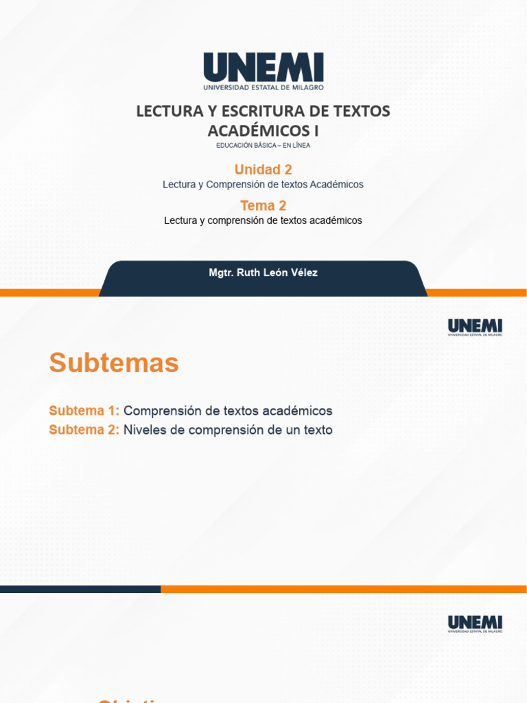 Unidad 2 Tema 2 Lectura y Escritura | PDF | Conocimiento | Comprensión