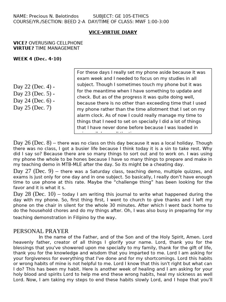 Vice Virtue Journal BEED 2A 2B | PDF | God The Father | Religious ...
