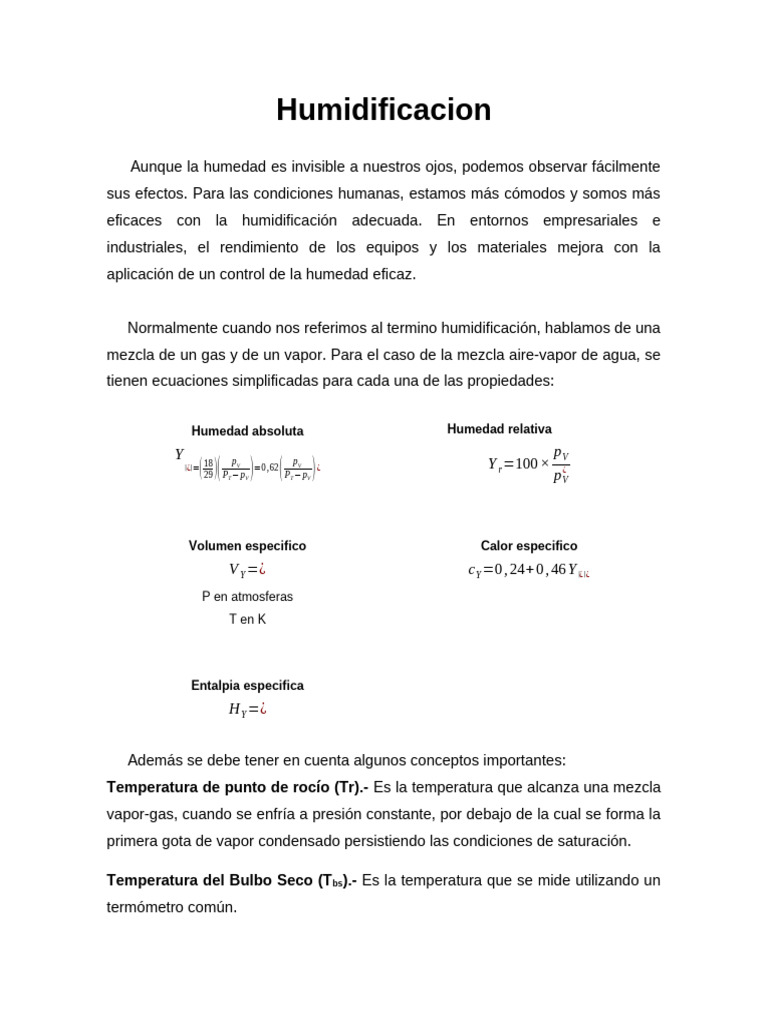 HUMIDIFICACION | PDF | Humedad | Calor