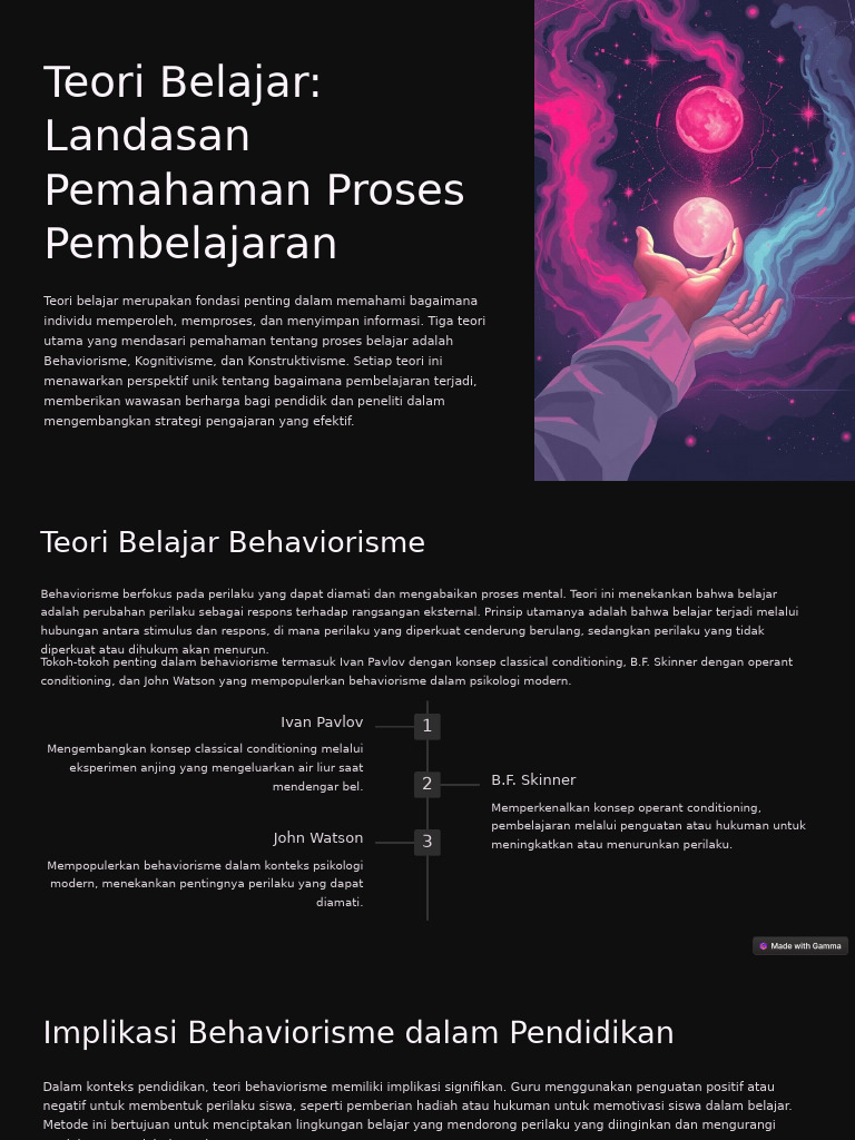 Teori Belajar Behaviorisme, Kognitivisme & Konstruktivisme | PDF