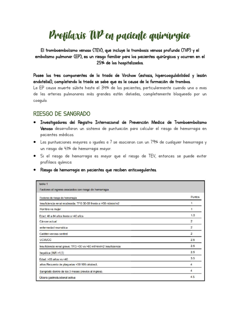 Profilaxis TVP en Pacientes Quirúrgicos | PDF | Especialidades Medicas ...