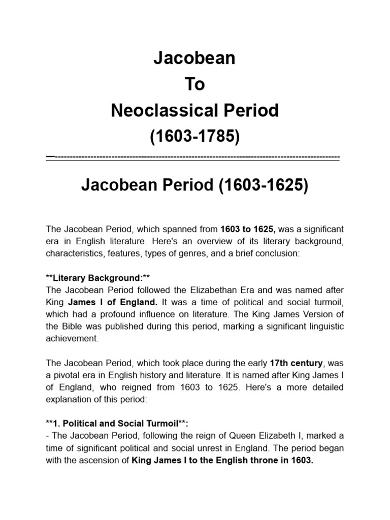 Overview of the Jacobean Period | PDF | English Literature | Ben Jonson