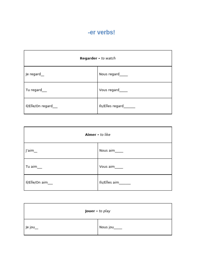 Er Verbs Exercise | PDF