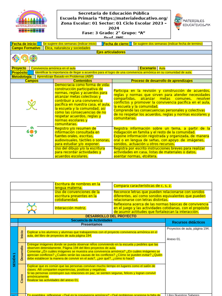 Proyecto de Convivencia Armónica en Aula | PDF | Salón de clases | Tolerancia