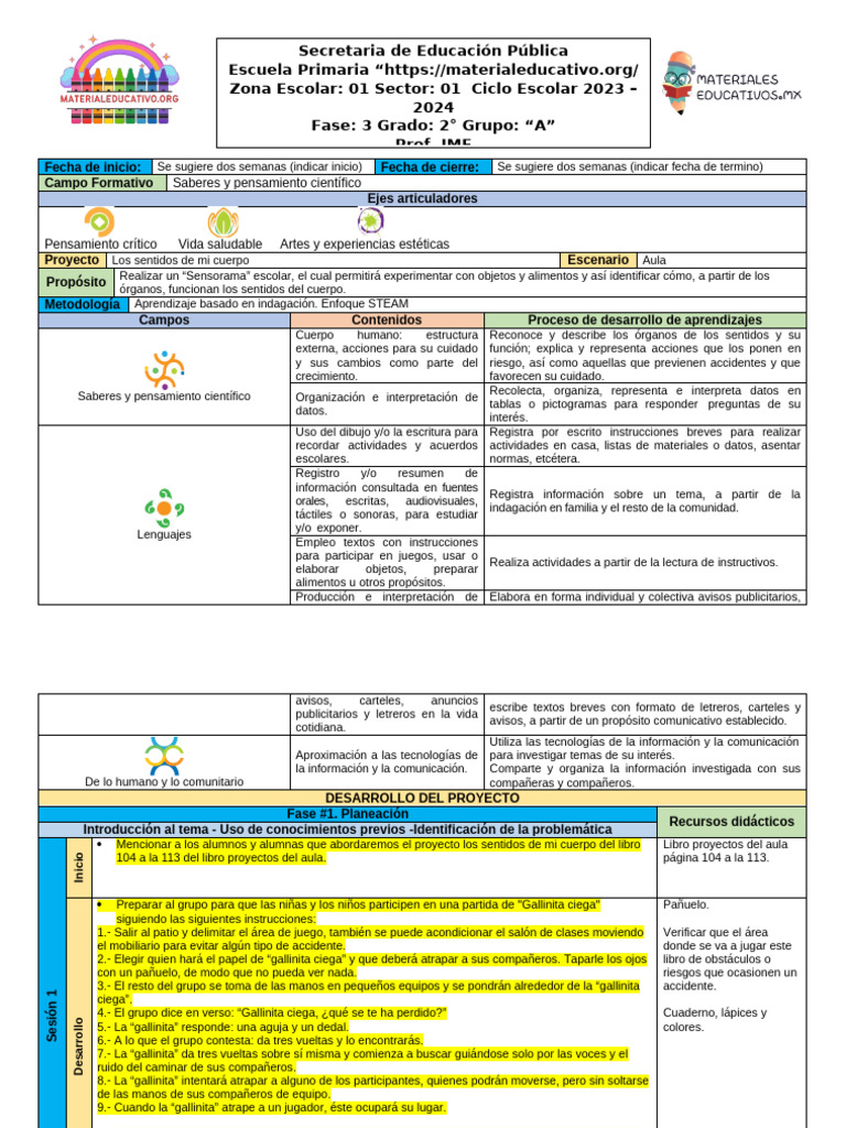 Planeación2doGrado_Los_Sentidos_De_Mi_Cuerpo | PDF | Sentidos | Escuchando