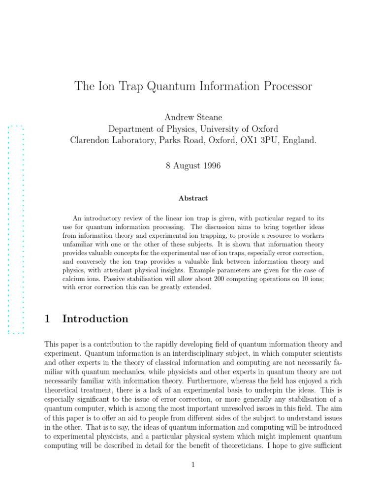 The Ion Trap Quantum Information Processor | PDF | Normal Mode | Quantum Computing