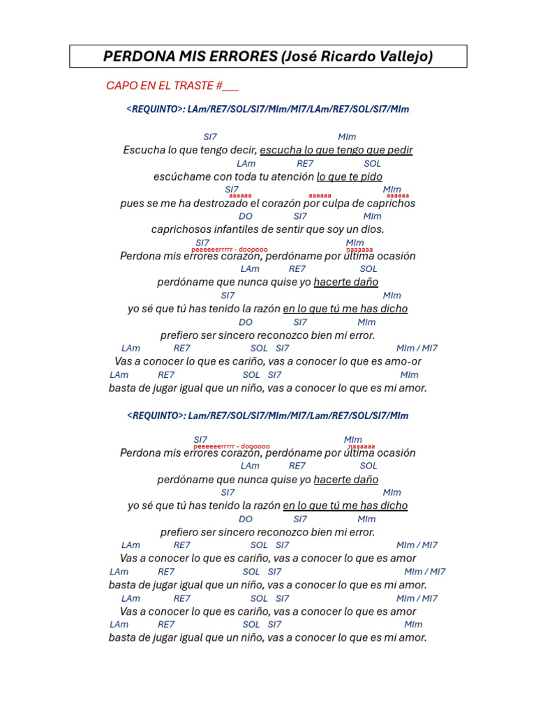 Canción "Perdona Mis Errores" Letra y Acordes | PDF