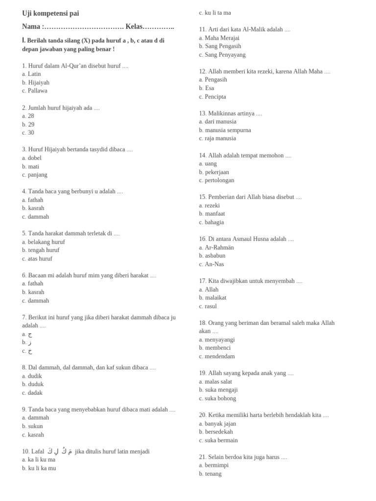 Soal Pai Bab 1 | PDF