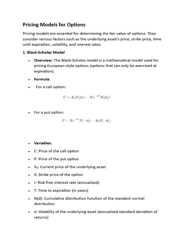 Pricing Models For Options | PDF