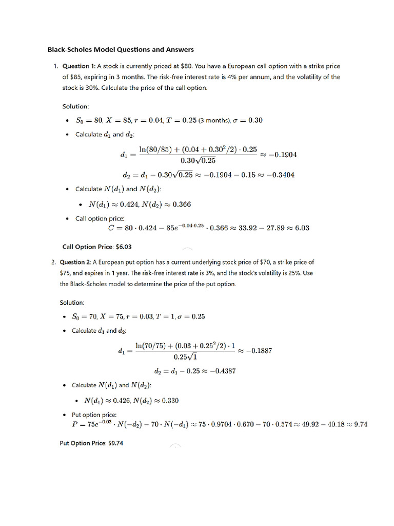 Black-Scholes Model Questions and Answers | PDF