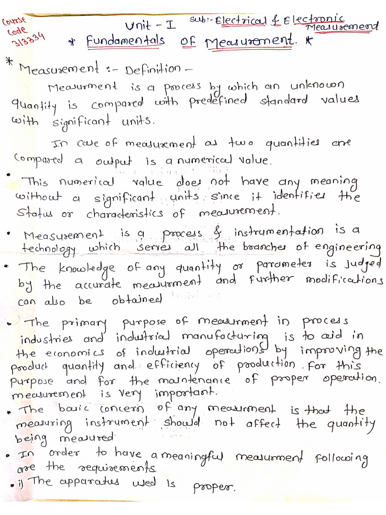 (EEM) Unit - 1 Notes Fundamentals of Measurement | PDF