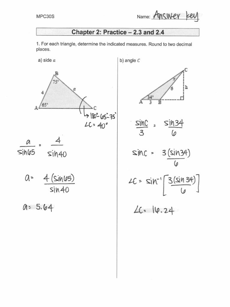 Practice 2.3 2.4 Sine and Cosine Law Scan | PDF