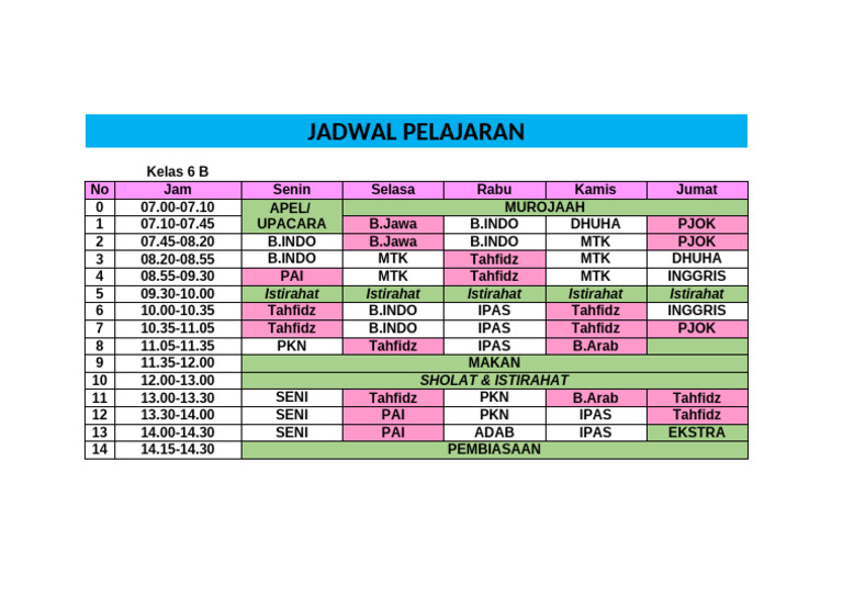 Jadwal Kelas 6b | PDF