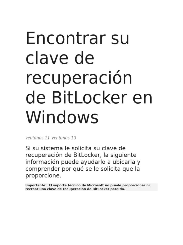 Encontrar Su Clave de Recuperación de BitLocker en Windows | PDF | Memoria USB | Microsoft