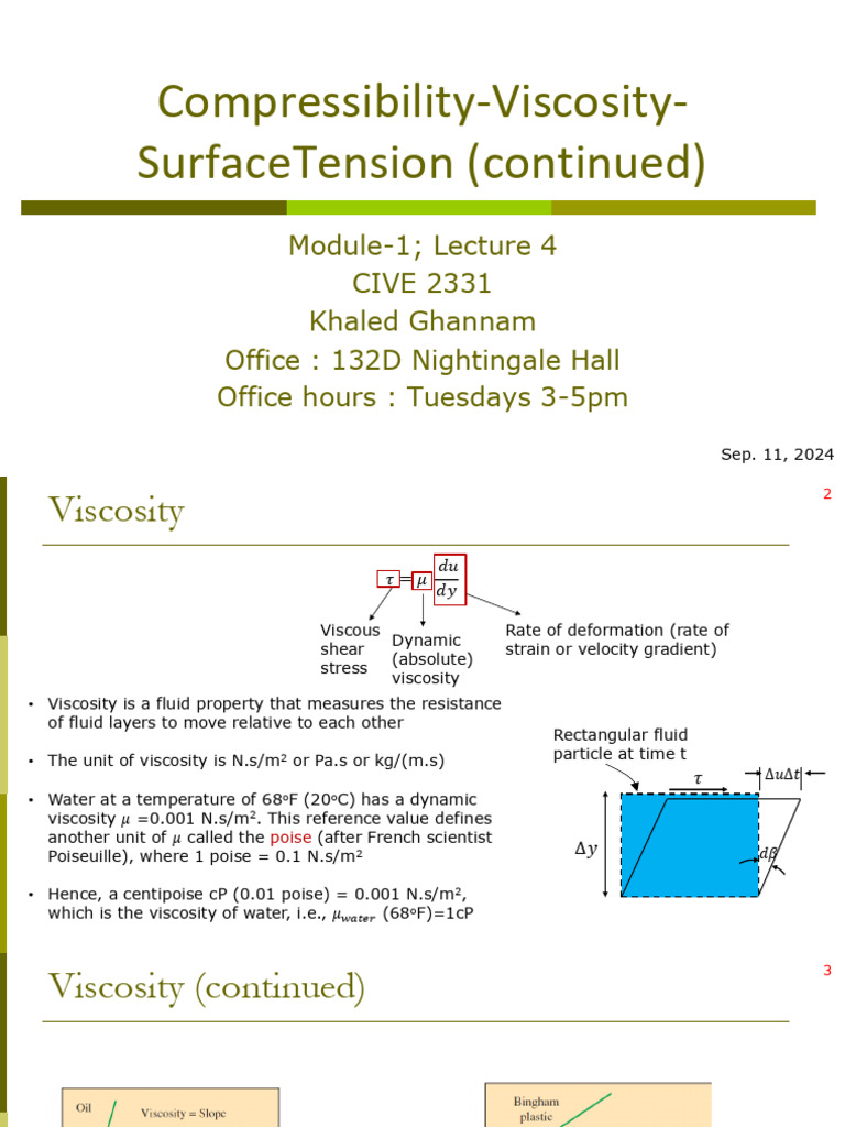 Lecture4 Compressibility Viscosity SurfaceTension - Continued | PDF ...