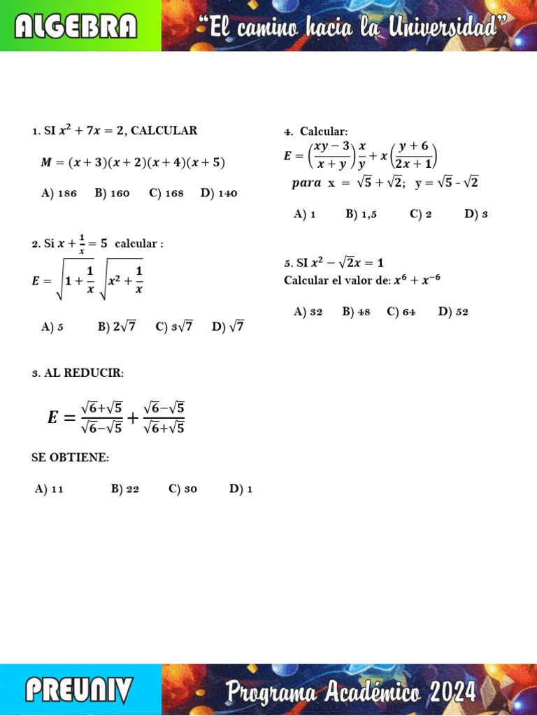 EVA ÁLGEBRA PRE SEMANA 02 | PDF