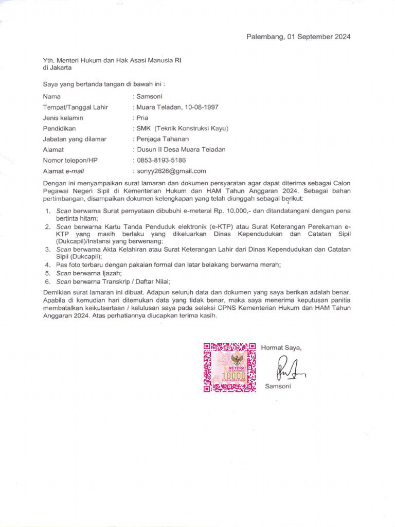 Contoh SURAT LAMARAN | PDF