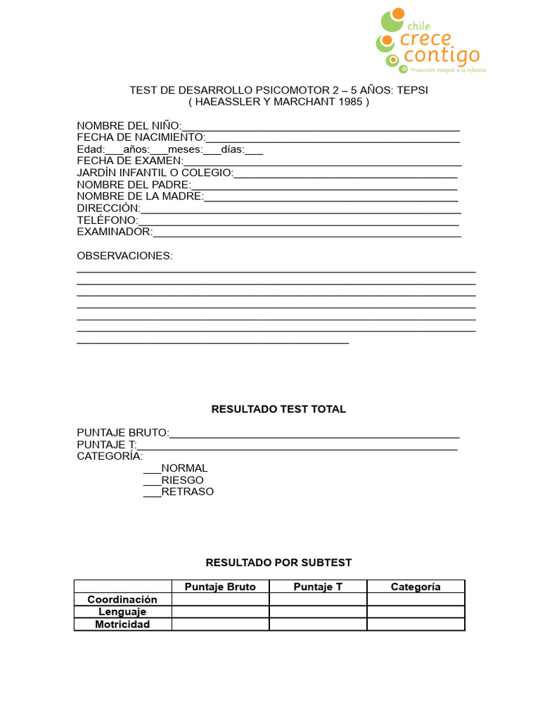Protocolo TEPSI para Evaluación Infantil | PDF | Métodos y materiales de enseñanza