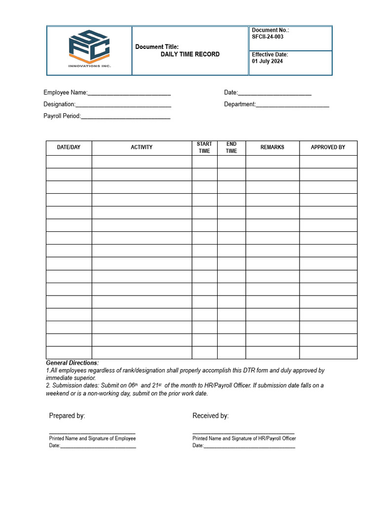 Daily Time Record | PDF