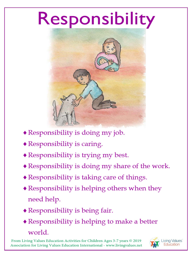 Living Values Education Poster Children Ages 3 7 Responsibility | PDF