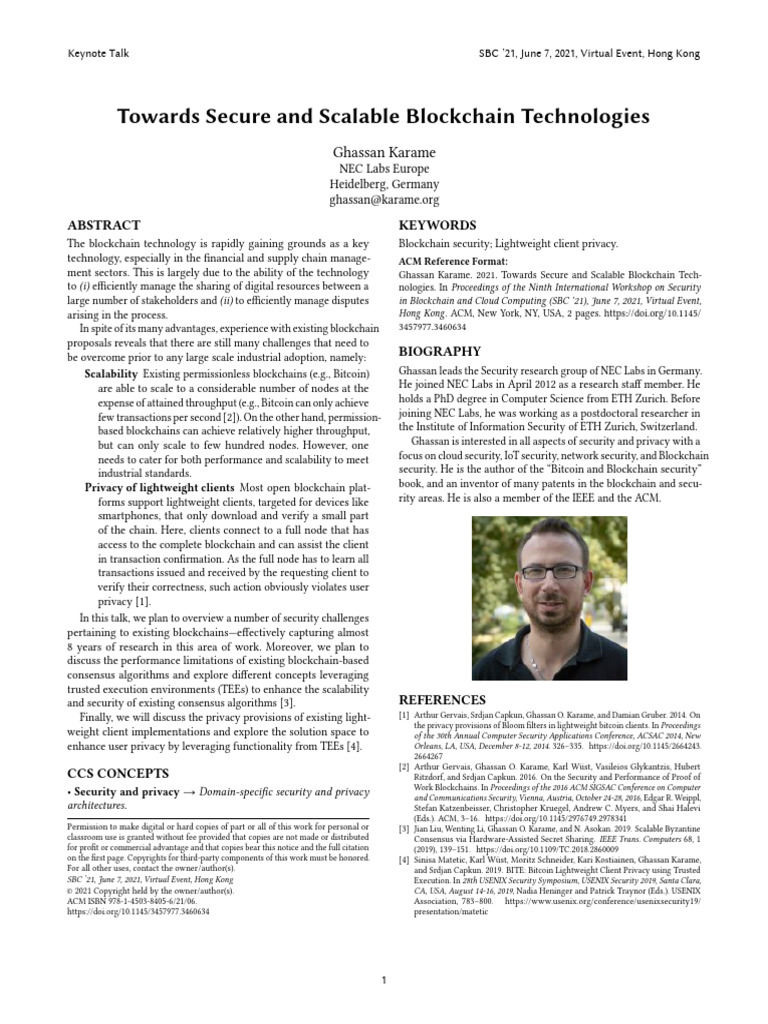 Karame 2021 | PDF | Scalability | Computing