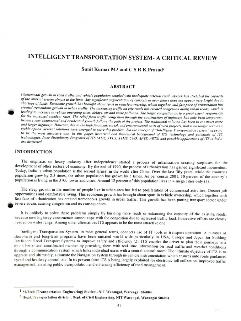 Intelligent Transportation Systems Review | PDF | Traffic | Highway