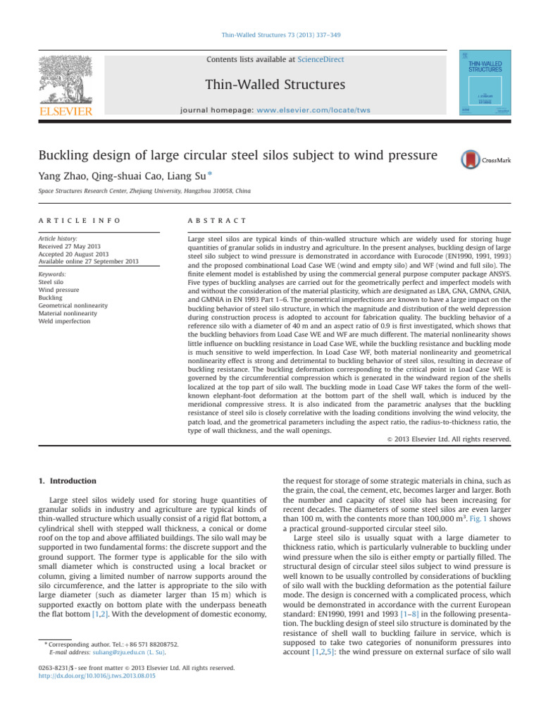 Buckling Design of Steel Silos Under Wind | PDF | Buckling | Strength ...