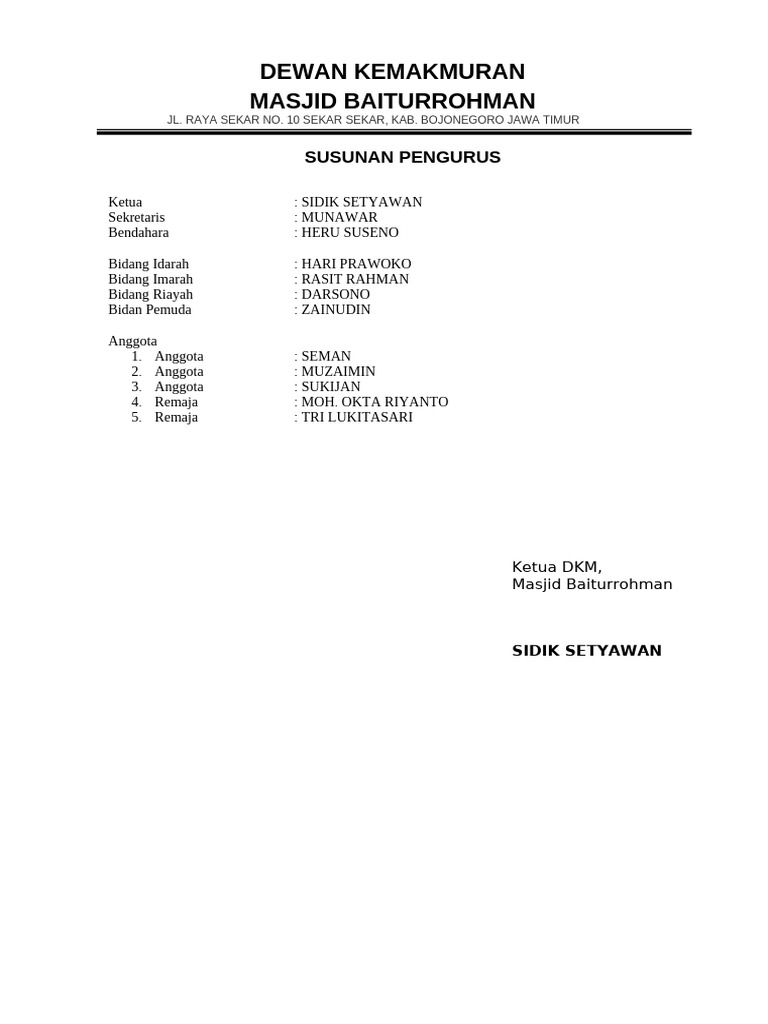 Contoh Susunan Pengurus | PDF