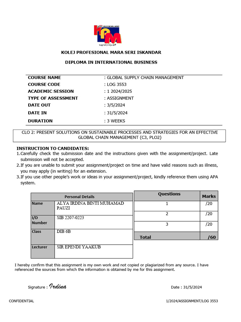Log Assignment Alya Irdina (Finalized) | PDF | Supply Chain Management ...
