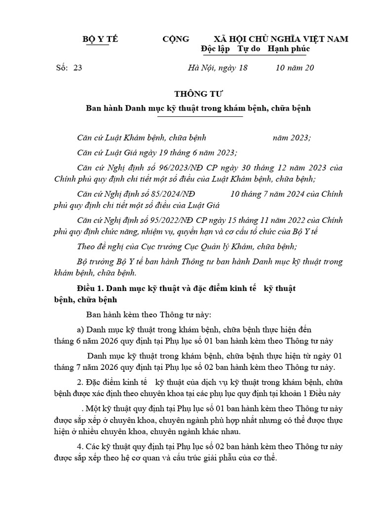 Thong Tu So 23 Danh Muc Ky Thuat.18.11.2024 | PDF