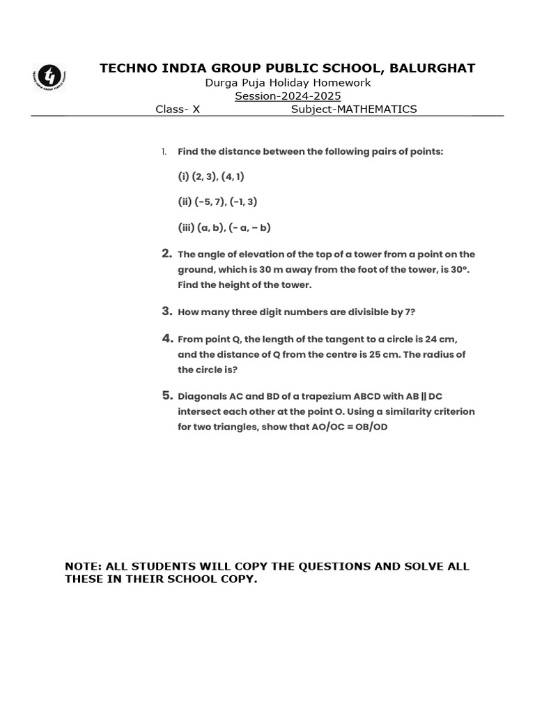 Class X Durga Puja Worksheet | PDF