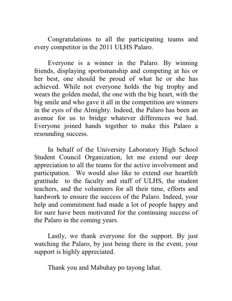 Sample Closing Remarks for Events | PDF