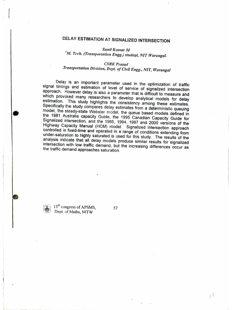 Delay Estimation at Signalised Intersection | PDF | Intersection (Road) | Traffic Light
