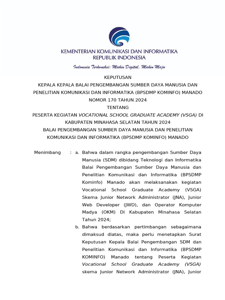 SK Peserta Vsga Kab - Minsel2024 | PDF