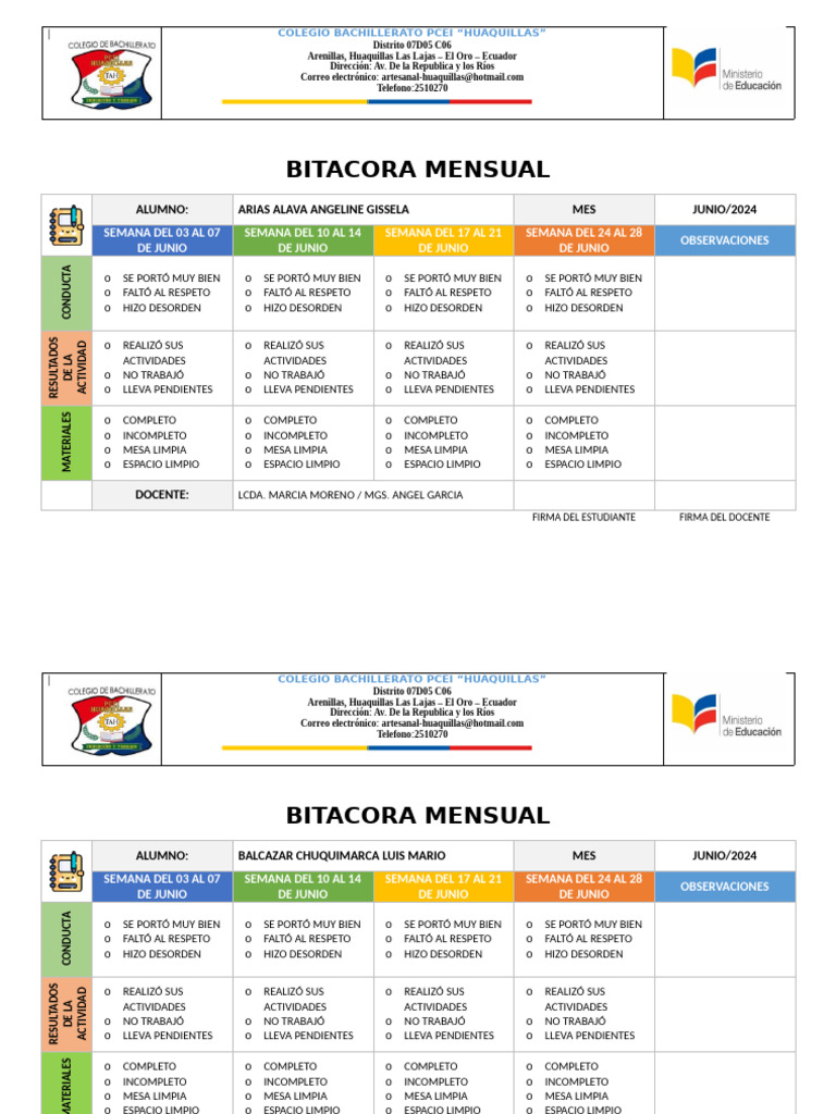 Bitácora Mensual Junio 2024 | PDF