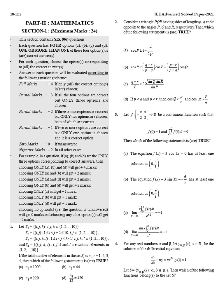 JEE Advanced Solved Paper – 2021 (Paper I & II)-18 | PDF | Mathematical ... JEE Advanced Solved Paper – 2021 (Paper I & II)-18 | PDF | Mathematical ...