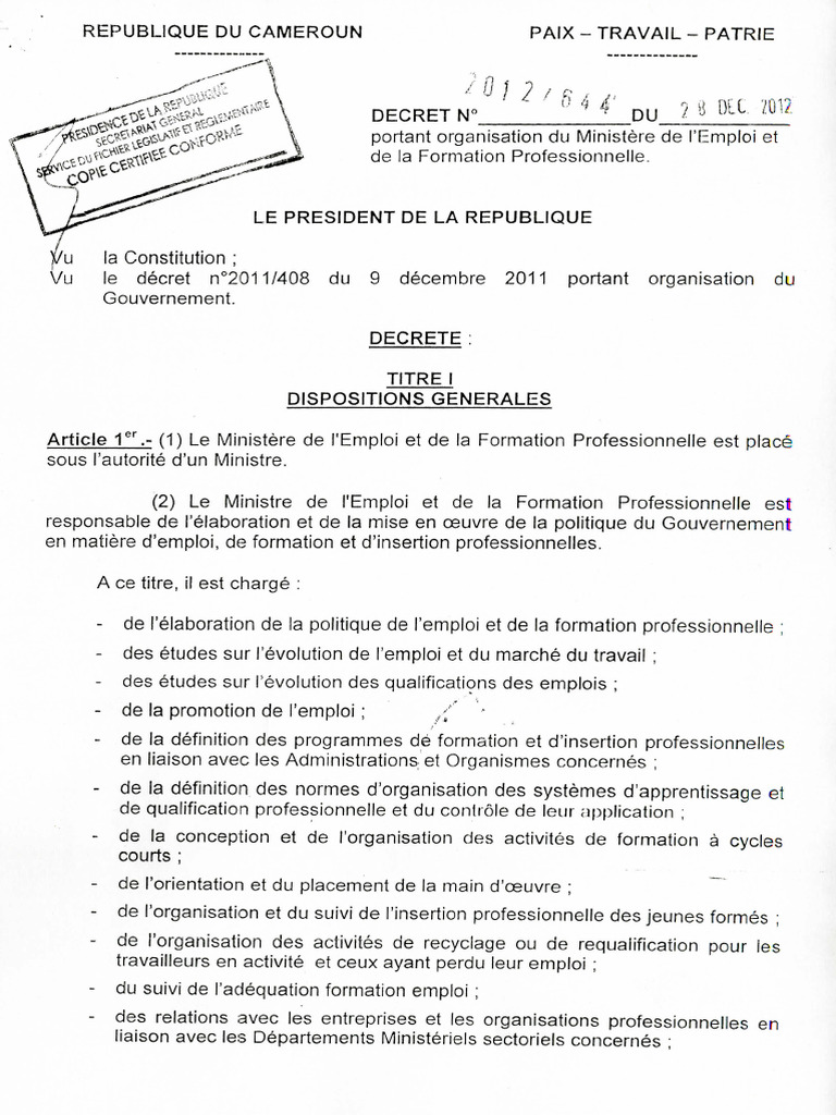 Organigramme MINEFOP 2012 | PDF