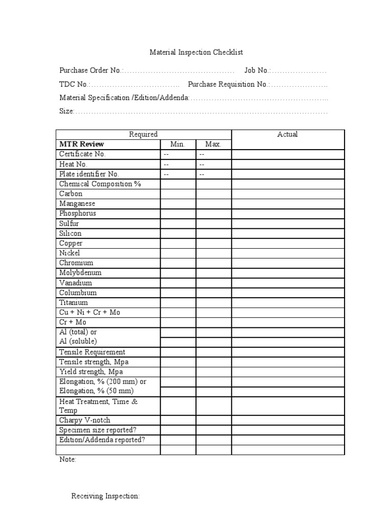 Material Inspection Checklist Plug | PDF