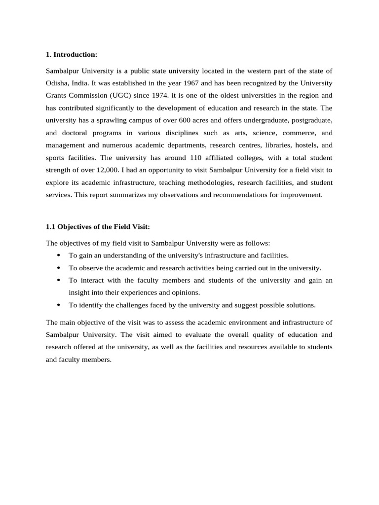 Field Visit Report | PDF | University | Science