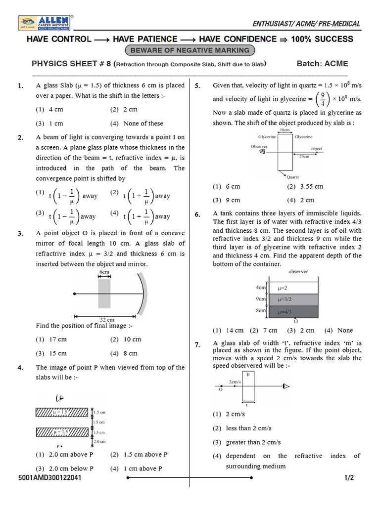 08 (Refraction Through Composite Slab, Shift Due To Slab) | PDF ...