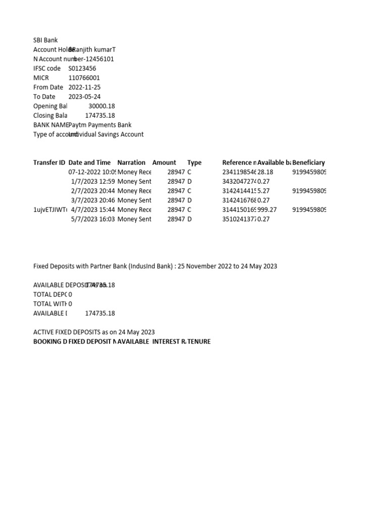 Personal Banking Statement Summary | PDF | Payments | Banking Technology