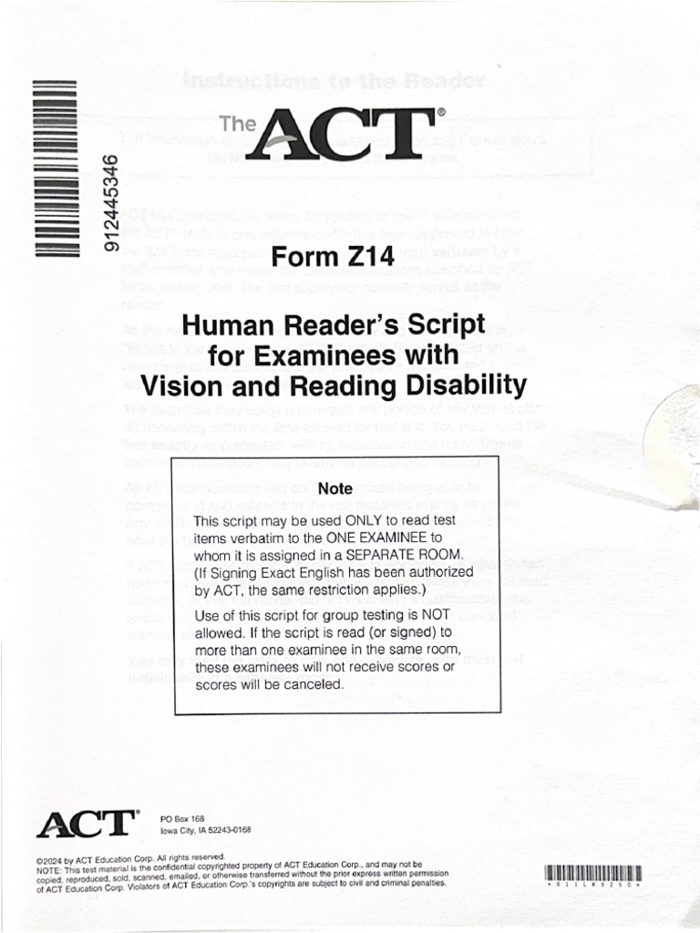 4.ACT - Human Reader Script For Examinees With Vision and Disabilitiy | PDF