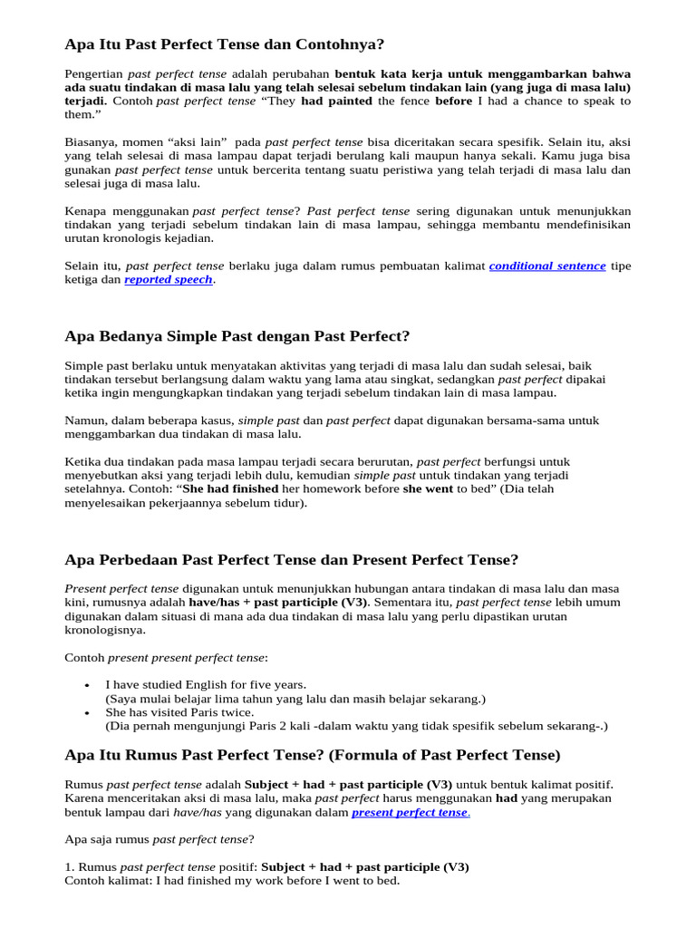 Apa Itu Past Perfect Tense Dan Contohnya | PDF