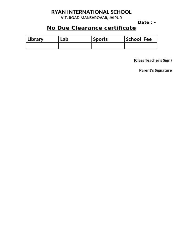 No Due Clearance Certificate | PDF