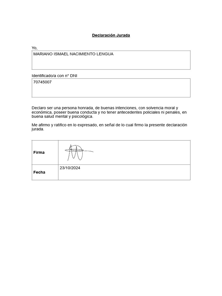 Anexo Declaracion Jurada | PDF